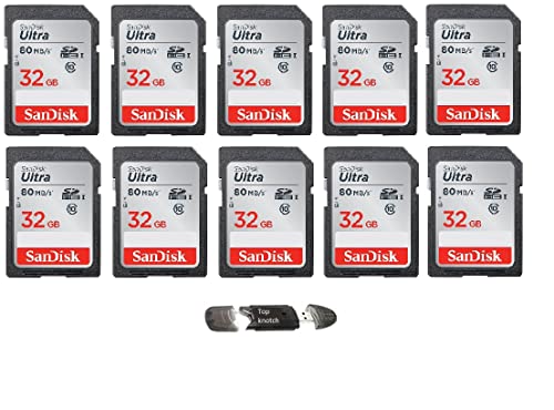 SanDisk 32GB Ultra SDHC UHS-I Memory Card (10-Pack) with TopKnotch High Speed USB Card Reader Bundle (11 Items)