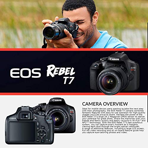 Canon Rebel T7 DSLR Camera with 18-55mm Lens Kit and Sandisk 64GB Ultra Speed Memory Card, Creative Lens Filters, Carrying Case | Limited Edition Bundle (Renewed)