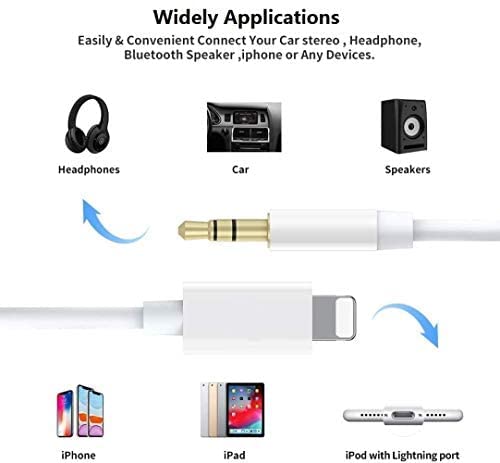 esbeecables Aux Cord for iPhone, Apple MFi Certified Lightning to 3.5mm Aux Cable for Car Compatible with iPhone 14 13 12 11 XS XR X 8 7 6 iPad iPod for Car Home Stereo Headphone Speaker, 3.3FT White