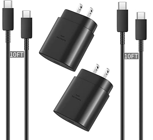 Super Fast Charger Type C,2Pack 25W USB Type C Fast Wall Charger Block with 10FT C Charging Cable for Samsung Galaxy S22/S22 Ultra/S22+/S21/S21 Ultra/S21+/S20/S20 Ultra/Note 20 Ultra/Note 10/Z Fold 3