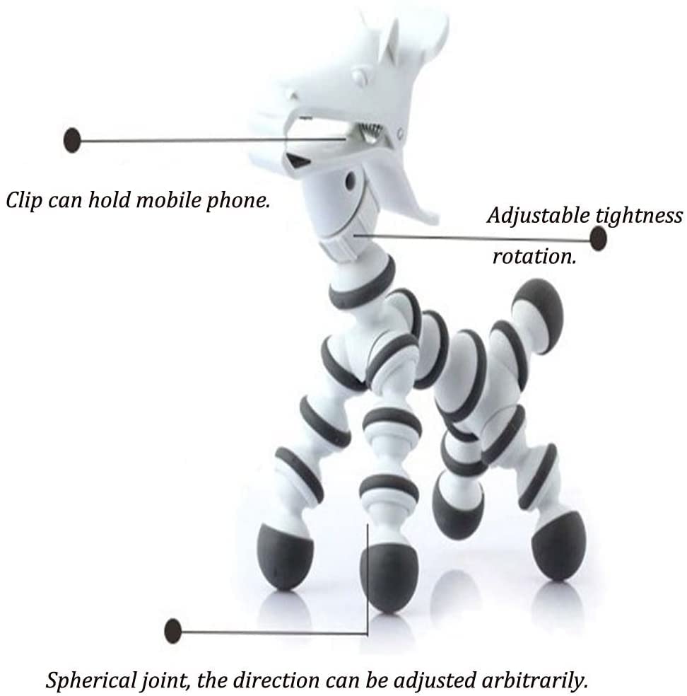 Tomson Phone Holder Car Holder Portable 3D Cartoon Horse Zebra Clip Lazy Phone Holder Cradle Tripod Stand Mount for iPhone 7plus 6 6plus All Mobile Phone Adjustable Holder Children Gift(White+Grey)