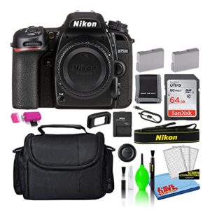 nikon d7500 20.9mp dslr digital camera (body only) (1581) deluxe bundle with 64gb sd card + large camera bag + spare en-el15 battery + deluxe camera cleaning kit (renewed)