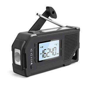 zukakii 2000 emergency weather radio, portable solar hand crank am/fm radio 4 power sources battery powered with led flashlight lcd screen sos alarm survival bracelet for outdoor emergency