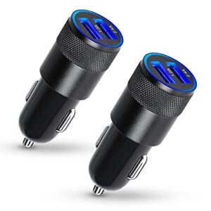 2 pack car charger, 3.4a fast charge dual port usb cargador carro lighter adapter for iphone 14 13 12 11 pro max x xr xs 8 plus 6s, ipad, samsung galaxy s22 s21 s10 plus s7 j7 s10e s9 note 8, lg