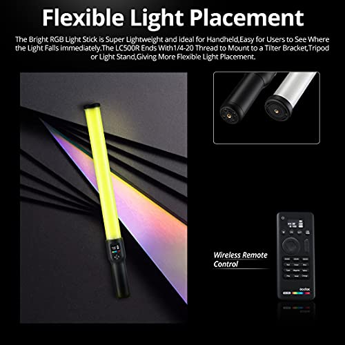 Godox LC500R RGB LED Light Stick Lighting,2500K-8500K Full Color, 14 Lighting Effects, with Remote Control + Carry Bag