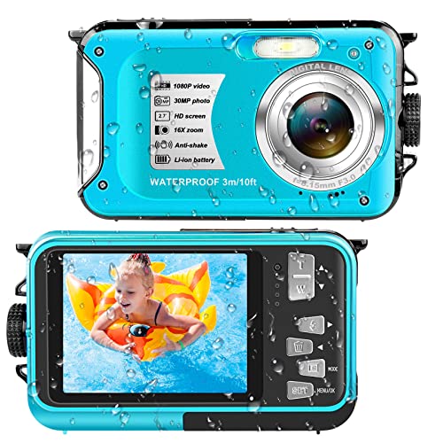 YISENCE Waterproof Camera Full HD 2.7K 48 MP Underwater Camera Video Recorder Selfie Dual Screens 16X Digital Zoom Flashlight Waterproof Digital Camera for Snorkeling