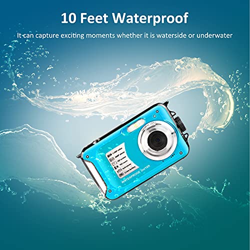 YISENCE Waterproof Camera Full HD 2.7K 48 MP Underwater Camera Video Recorder Selfie Dual Screens 16X Digital Zoom Flashlight Waterproof Digital Camera for Snorkeling