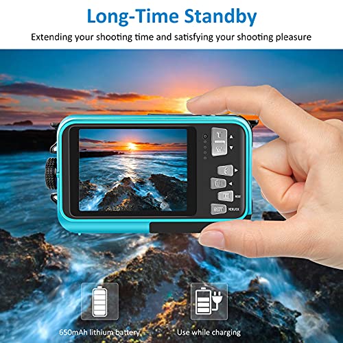 YISENCE Waterproof Camera Full HD 2.7K 48 MP Underwater Camera Video Recorder Selfie Dual Screens 16X Digital Zoom Flashlight Waterproof Digital Camera for Snorkeling