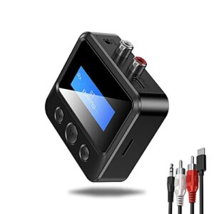 bluetooth transmitter, 2-in-1 bluetooth transmitter receiver with lcd screen, bluetooth 5.0 audio adapter, tf card plug-play, support 3.5mm aux, rca, for tv/pc/car/mp3/cd player/speaker/headset (c39s)