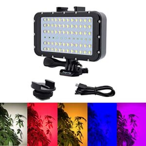 suptig video lighting dive light underwater lights 72 led lights compatible for gopro canon nikon pentax panasonic sony samsung slr cameras 5 kinds of illuminating colors waterproof 147ft(45m)