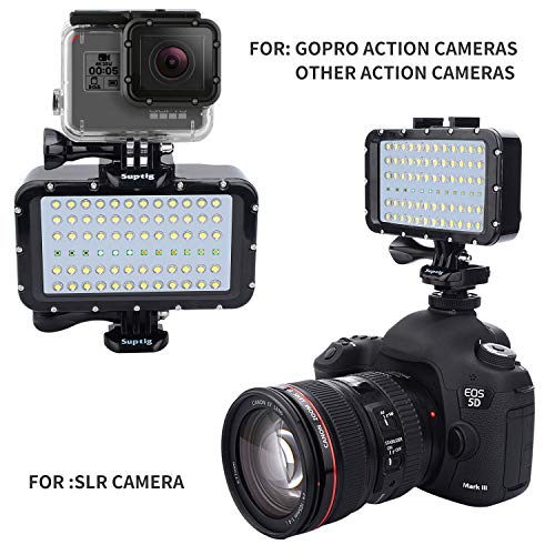 Suptig Video Lighting Dive Light Underwater Lights 72 Led Lights Compatible for Gopro Canon Nikon Pentax Panasonic Sony Samsung SLR Cameras 5 Kinds of Illuminating Colors Waterproof 147ft(45m)