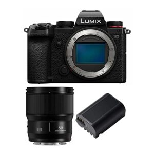 panasonic lumix s5 4k mirrorless full-frame l-mount camera (body only) with lumix s 50mm f/1.8 l-mount lens and dmw-blk22 battery bundle (3 items)