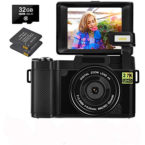 Digital Camera 30.0 MP Vlogging Camera 2.7K Full HD Vlog Camera with 3 Inch Flip Screen and Vlogging Camera for YouTube with 2 Batteries (1)