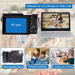 Digital Camera 30.0 MP Vlogging Camera 2.7K Full HD Vlog Camera with 3 Inch Flip Screen and Vlogging Camera for YouTube with 2 Batteries (1)