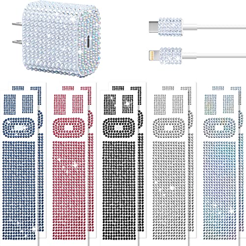 Outus 10 Pieces Rhinestones Wall Charger Stickers Bling Handmade USB Charger Crystal Decorations Artificial Diamond Charger Sticker Compatible with iPhone iPad Plug Power Adapter DIY for Women