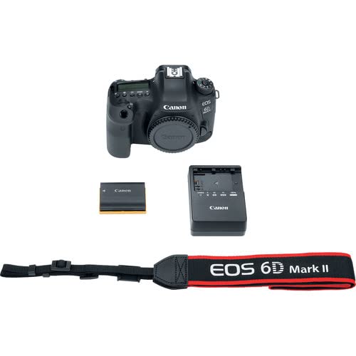 Canon EOS 6D Mark II DSLR Camera (Body Only) (1897C002), 64GB Memory Card, Case, Card Reader, Flex Tripod, Hand Strap, Cap Keeper, Memory Wallet, Cleaning Kit (Renewed)