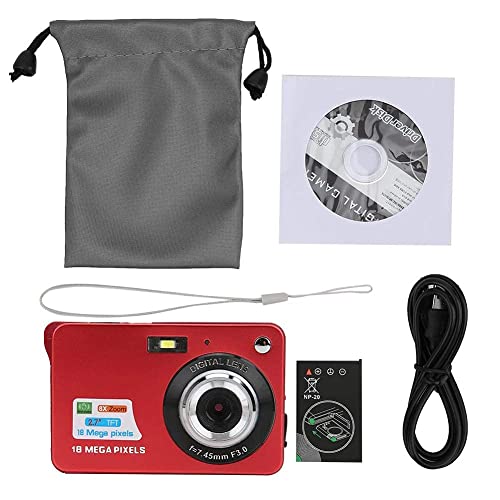 Digital Camera, 2.7 inch TFT LCD Display Pocket Camera, 18 Megapixel 8X Zoom Card Digital Camera, Support 32GB Memory Card, Builtin Microphone, with Lanyard/Storage Bag(red)