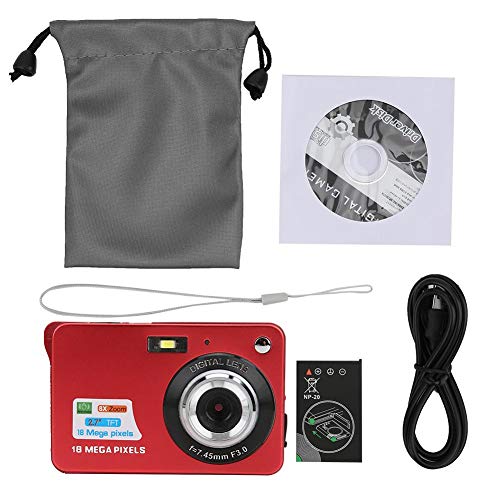 Digital Camera, 18MP Auto Focus 8X Digital Zoom 2.7in LCD Display Photography Shooting Cam with Microphone for Children Friends Parents Gifts(Red)