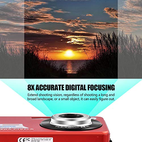 Digital Camera, 18MP Auto Focus 8X Digital Zoom 2.7in LCD Display Photography Shooting Cam with Microphone for Children Friends Parents Gifts(Red)