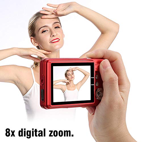 Digital Camera, 18MP Auto Focus 8X Digital Zoom 2.7in LCD Display Photography Shooting Cam with Microphone for Children Friends Parents Gifts(Red)