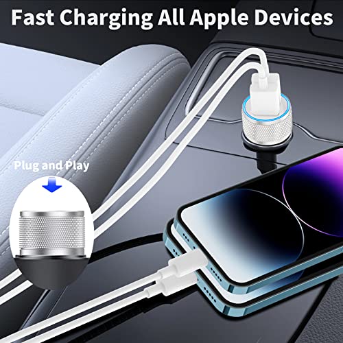 [Apple MFi Certified] iPhone Car Fast Charger, 4.8A Dual Port USB All Metal Smart Adapter with 2Pack Lightning Cable Power Quick Charging, for iPhone 14 13 12 11 Pro Max X XR XS 8 7 Plus iPad/AirPods