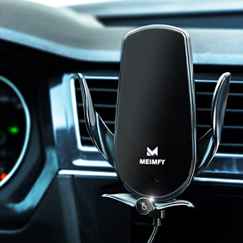 MEIMFY Wireless Car Charger Mount,Auto Clamping Air Vent Phone Holder for Car,New Upgraded Model,15W Qi Fast Charging/Magnetic DC Charging for All Mobile Phones,iPhone,Samsung,Pixel