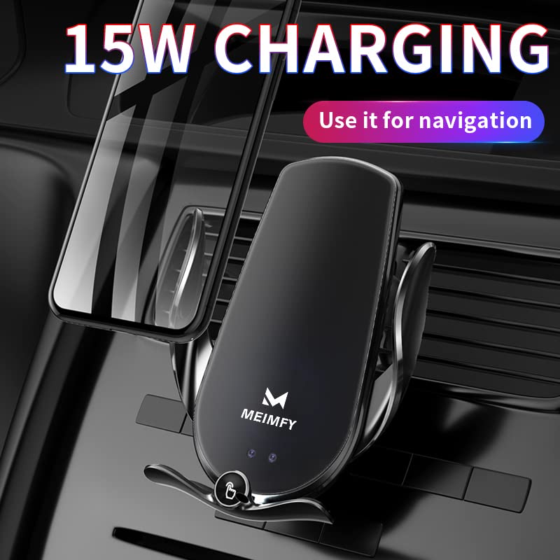 MEIMFY Wireless Car Charger Mount,Auto Clamping Air Vent Phone Holder for Car,New Upgraded Model,15W Qi Fast Charging/Magnetic DC Charging for All Mobile Phones,iPhone,Samsung,Pixel