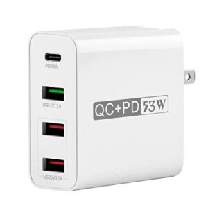 usb c charger fuhaoxuan 4-port usb charging station53w multi-port quick charge qc 3.0 speed wall charger suitable for iphone xs/max/xr/x/8/7/plus ipad pro/air 2/mini/ipod