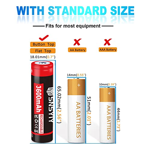 NBZZ Rechargeable Battery 3.7V Button top Battery 3600mAh Lithium Battery for Flashlight, Camera, Headlamps, Doorbells (2 Pack)