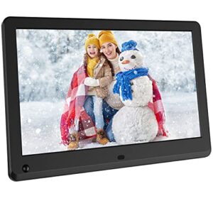 Digital Picture Frame 12 Inch with FHD 1920x1080, Support 1080P Video/Music/Slide Show/Motion Sensor/Continue Playback/Adjustable Brightness/Auto Rotate/Calendar, Black