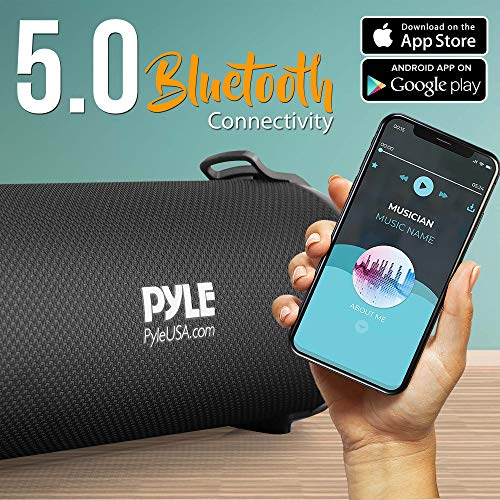 Pyle Wireless Portable Bluetooth Boombox Speaker - 100 Watt Rechargeable Boom Box Speaker Portable Music Barrel Loud Stereo System with AUX Input, MP3/USB/SD Port, Fm Radio, 2.5" Tweeter PBMSPG3BK