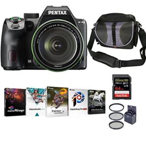 pentax k-70 dslr with smc da 18-135mm f/3.5-5.6 ed al cd wr lens, black bundle with corel pc photo editing software, bag, 64gb sd card, filter kit