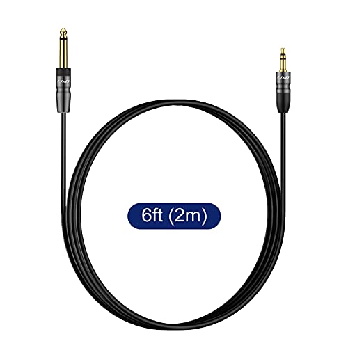 J&D 1/4 inch TS to 3.5mm TRS Cable, Heavy Duty Copper Shell 6.35mm 1/4 inch Male to 3.5 mm 1/8 inch Male Mono Interconnect Stereo Aux Jack Adapter Cable, 6.5 Feet