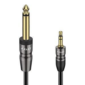 j&d 1/4 inch ts to 3.5mm trs cable, heavy duty copper shell 6.35mm 1/4 inch male to 3.5 mm 1/8 inch male mono interconnect stereo aux jack adapter cable, 6.5 feet