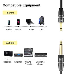 J&D 1/4 inch TS to 3.5mm TRS Cable, Heavy Duty Copper Shell 6.35mm 1/4 inch Male to 3.5 mm 1/8 inch Male Mono Interconnect Stereo Aux Jack Adapter Cable, 6.5 Feet