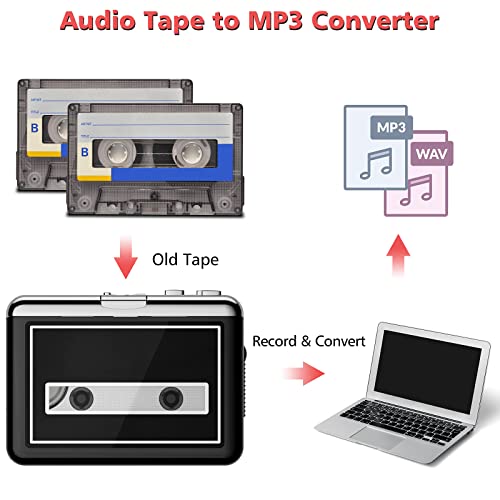 Cassette Tape Player - Portable Retro Walkman Cassette to Digital MP3 Converter Recorder, Convert Audio Music via USB to MP3 WAV Format with New Upgrade AudioLAVA Software, Compatible with Laptops&PCs