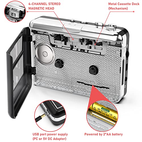 Cassette Tape Player - Portable Retro Walkman Cassette to Digital MP3 Converter Recorder, Convert Audio Music via USB to MP3 WAV Format with New Upgrade AudioLAVA Software, Compatible with Laptops&PCs