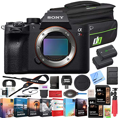 Sony a7R IV 61.0MP Full-Frame Mirrorless Interchangeable Lens Camera Body ILCE-7RM4 4K Bundle with Deco Gear Travel Bag, 2X 64GB Memory Cards, Editing Software Suite and Accessories (18 Items)