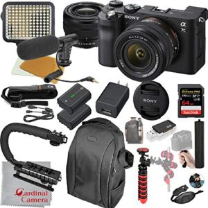 cardinal camera-sony sony alpha a7c mirrorless digital camera with 28-60mm lens (black) video bundle + led video light + microphone + extreme speed 64gb memory(20pc bundle) ilce7cl/b full-size