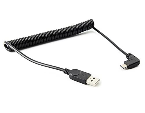 Traovien Coiled USB C Cable, USB 2.0 A to 90 Degree USB Type C 3A Spring Charge Cable, Stretched 0.6-5FT for Car Charger Galaxy S8 S9, Moto Z, More (USB A Male to C Male)