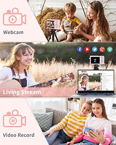 Digital Camera, Zostuic Autofocus 48MP Kids Camera with 32 GB Card Vlogging Camera with 16X Zoom, 1080P Compact Portable Mini Cameras for 4-15 Year Old Kid Children Teen Student Girls Boys(Pink)