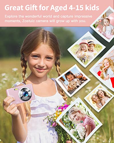 Digital Camera, Zostuic Autofocus 48MP Kids Camera with 32 GB Card Vlogging Camera with 16X Zoom, 1080P Compact Portable Mini Cameras for 4-15 Year Old Kid Children Teen Student Girls Boys(Pink)