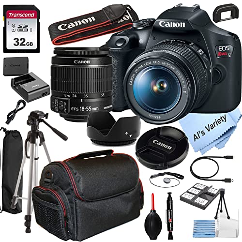 Canon EOS Rebel T7 DSLR Camera w/EF-S 18-55mm F/3.5-5.6 Zoom is II Lens + 32GB Memory + Case + Tripod (20pc Bundle) (Renewed)