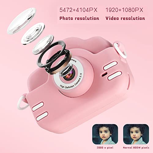 ciciglow Kids Camera, 200W Rear Len 4 x Magnification Removable Silicone Sleeve for Boys&Girls Children Toddler(Pink)