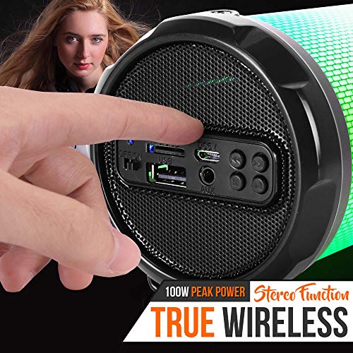 Pyle Wireless Portable Bluetooth Boombox Speaker - 100Watt Hi-Fi Rechargeable Boom Box Speaker Portable Music Barrel Loud Stereo System with AUX Input, MP3/USB/SD Port, Fm Radio, 2" Tweeter -PBMSPRG3