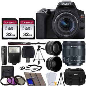 Canon EOS Rebel SL3 Digital SLR Camera (Black) + EF-S 18-55mm f/4-5.6 IS STM Lens + 58mm 2X Professional Telephoto & 58mm Wide Angle Lens + 64GB Memory Card + DC59 Case + Tripod + Slave Flash + Remote