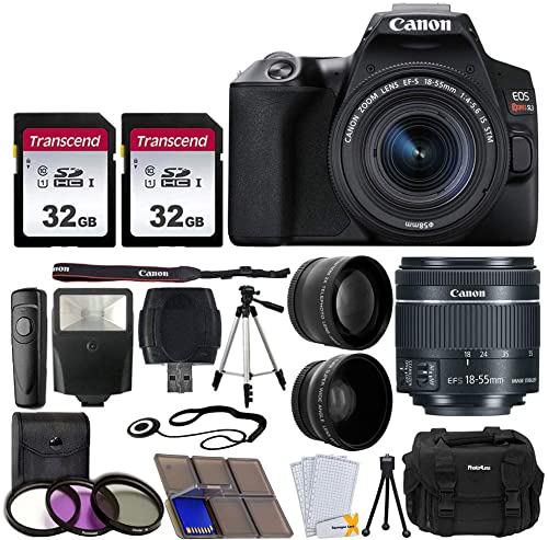 Canon EOS Rebel SL3 Digital SLR Camera (Black) + EF-S 18-55mm f/4-5.6 IS STM Lens + 58mm 2X Professional Telephoto & 58mm Wide Angle Lens + 64GB Memory Card + DC59 Case + Tripod + Slave Flash + Remote