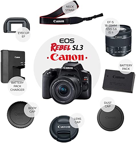 Canon EOS Rebel SL3 Digital SLR Camera (Black) + EF-S 18-55mm f/4-5.6 IS STM Lens + 58mm 2X Professional Telephoto & 58mm Wide Angle Lens + 64GB Memory Card + DC59 Case + Tripod + Slave Flash + Remote