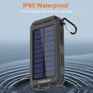 Solar Charger, Leaboat 20000mAh Portable Outdoor Waterproof Solar Power Bank, Camping External Backup Battery Pack Dual 5V USB Ports Output, 2 Led Light Flashlight with Compass (Black)