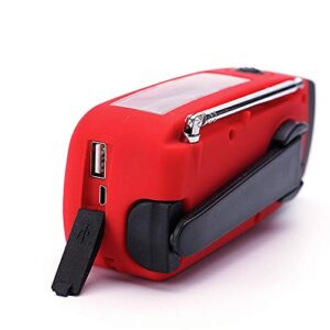 FM/AM/NOAA Weather Radio Hand Crank Self Powered Solar Emergency Radios with 3 LED Flashlight 2000mah Power Bank Smart Phone Charger (Red)